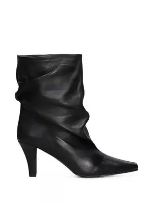 THE SELLER Slouchy Pointed-toe Leather Ankle Boots - Black