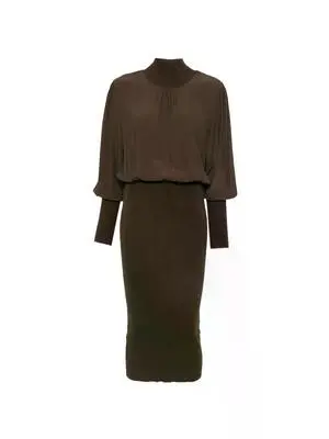 TWINSET Ribbed-knit High-neck Midi Dress - Brown