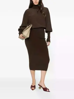 TWINSET Ribbed-knit High-neck Midi Dress