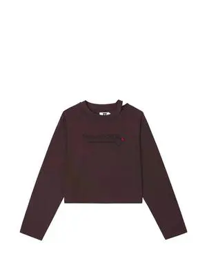Izzue Logo-embroidered Cut-out Long-sleeved Cropped T-shirt - Purple