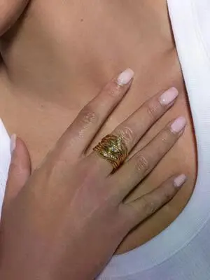 Sidney Garber Diamond And Emerald Serpentine Ring