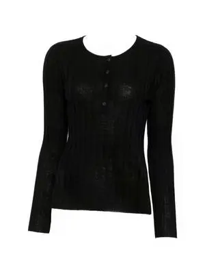 HUGENBERG Ribbed Knit Henley Long Sleeve Top