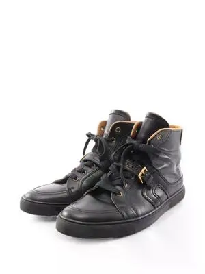 Hermès Leather Belted High-top Lace-up Sneakers - Black