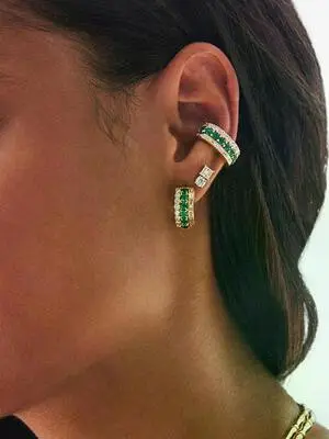ANITA KO Lola Emerald And Diamond Huggie Earrings - Gold