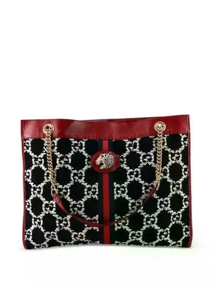 Gucci Rajah Chain Gg Tweed Large Tote Bag - Black