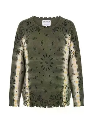 KUJTEN Mela Bandana-print Distressed Sweater - Green
