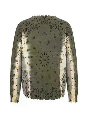 KUJTEN Mela Bandana-print Distressed Cashmere Sweater - Green