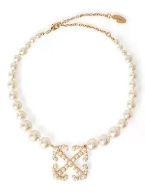 Off-White Pearls Pave Arrow-motif Necklace - Gold