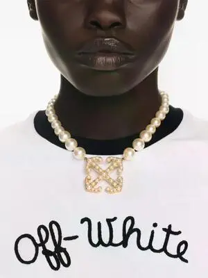 Off-White Pearls Pave Arrow-motif Necklace