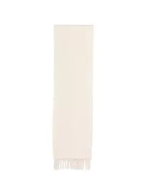 Max Mara Embroidered-logo Fringed Scarf - Neutrals