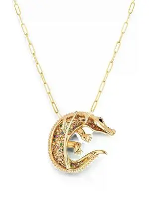 Goshwara Crocodile Sapphire And Onyx Pendant-brooch Necklace - Gold