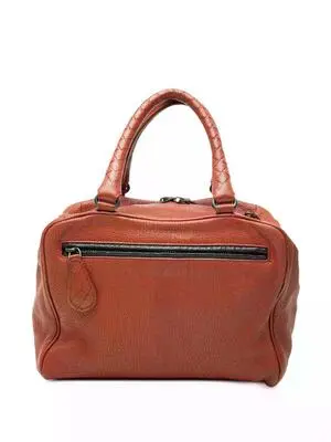Bottega Veneta Small Intrecciato Trimmed Goatskin Madras Handbag - Brown