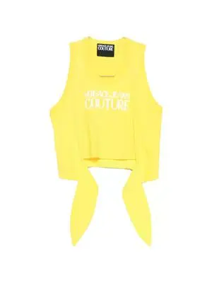 Versace Logo-print Draped-detail Top - Yellow