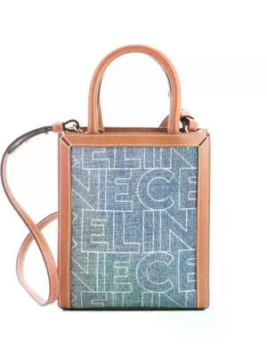 Celine Vertical Cabas Printed Denim With Leather Mini Tote Bag - Blue