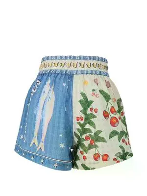 Agua Bendita Graphic Print Pleated Shorts