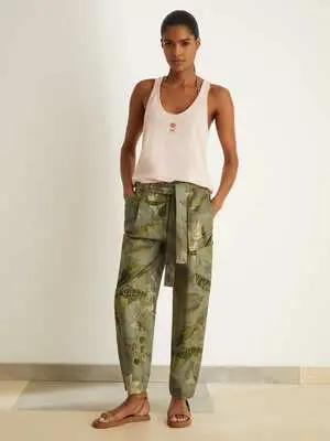 REISS Linen Floral Tapered Trousers