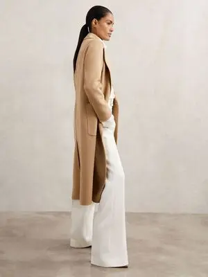 REISS Wool-blend Double-breasted Blindseam Coat - Camel