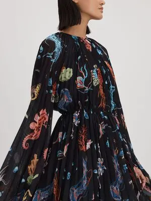 LEO LIN Pleated Bell Sleeve Mini Dress