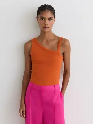 REISS Stretch-cotton Asymmetric-neck Vest