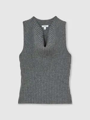 REISS Wool-blend Ribbed Cowl-neck Vest With Cashmere