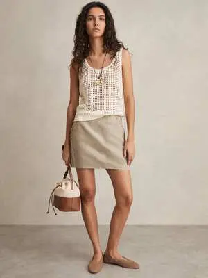 REISS Linen Whipstitch Mini Skirt