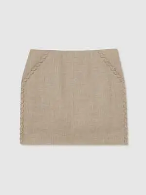 REISS Linen Whipstitch Mini Skirt