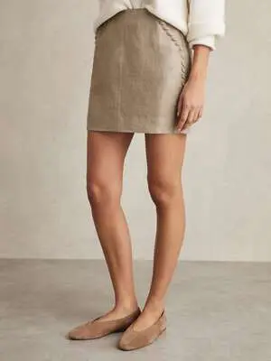 REISS Linen Whipstitch Mini Skirt