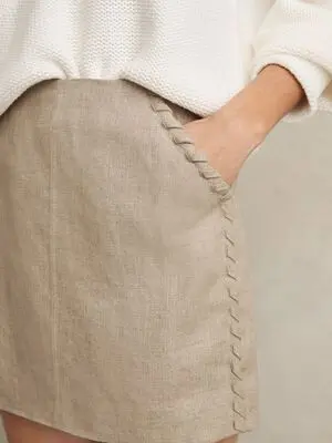 REISS Linen Whipstitch Mini Skirt