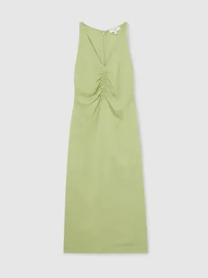REISS Ruched Sleeveless Midi Dress - Green