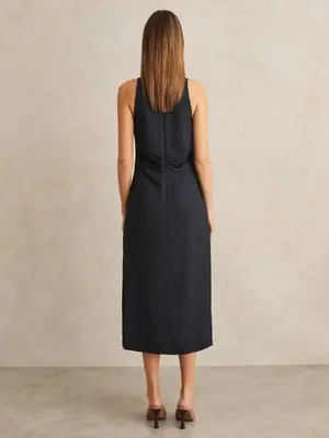 REISS Ruched Sleeveless V-neck Midi Dress