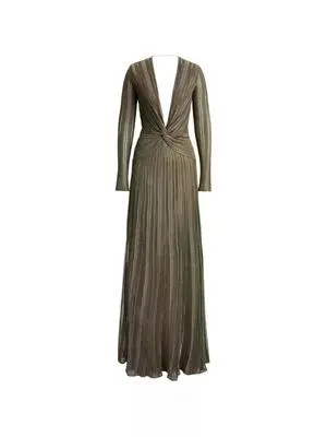 Polo Ralph Lauren Dabney Pleated Metallic Evening Dress - Brown