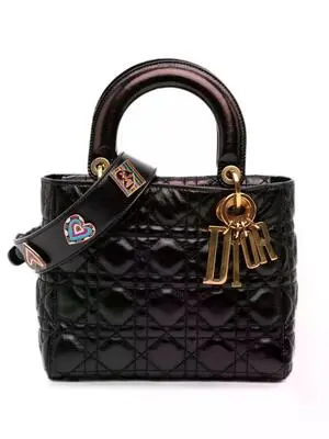 Dior 2018 Small Crinkled Patent Cannage My Abcdior Lady Satchel - Black