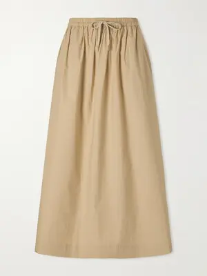 Varley Cambria Gathered Cotton-jersey Midi Skirt - Brown