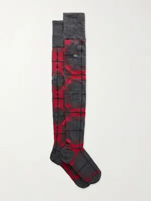 VIVIENNE WESTWOOD Locharron Orb-embroidered Checked Knitted Socks