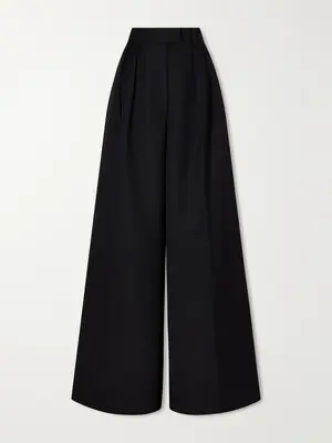 ANINE BING Lou Pleated Woven Wide-leg Pants - Black