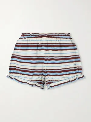 Posse Nadine Striped Ruffled Cotton-jersey Shorts