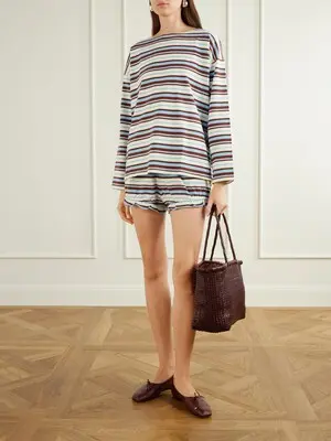 Posse Nadine Striped Ruffled Cotton-jersey Shorts