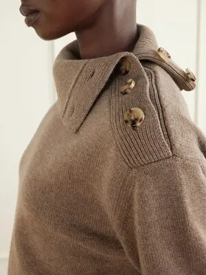 Veronica De Piante Cielo Buttoned Turtleneck Wool And Cashmere-blend Sweater - Brown