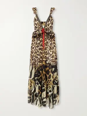 Camilla Leotigra Land Crystal-embellished Animal-print Silk Maxi Dress - Multi