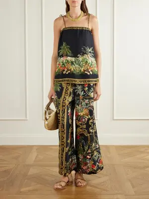 Camilla Cropped Printed Wide-leg Trousers