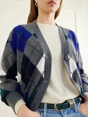 Daughter Ava Argyle Checked Wool Cardigan