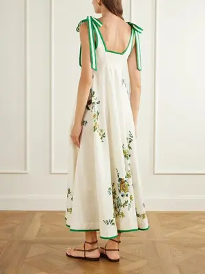 ALEMAIS Phyllis Ballet Floral-print Linen Midi Dress