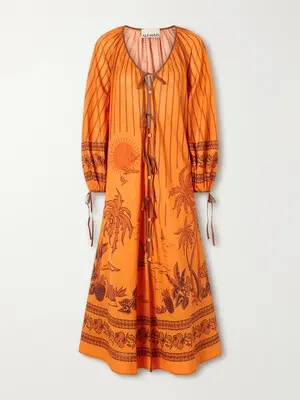ALEMAIS Printed Cotton-voile Midi Dress - Orange