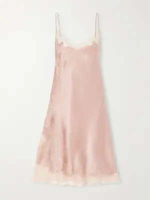 Carine Gilson Lace-trimmed Silk-satin Midi Dress - Neutrals