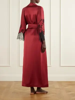 Carine Gilson Belted Lace-embroidered Silk-satin Robe