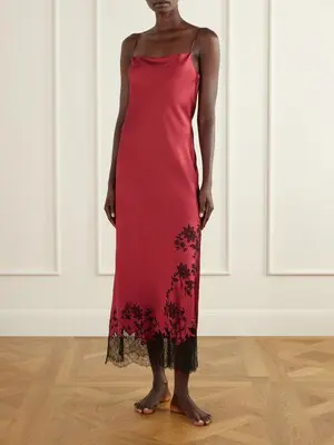 Carine Gilson Lace-trimmed Silk-satin Maxi Dress