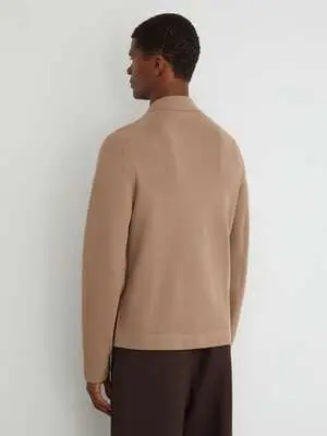 REISS Twin-pocket Concealed-placket Knitted Jacket - Brown