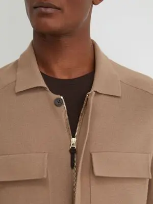 REISS Twin-pocket Concealed-placket Knitted Jacket - Brown