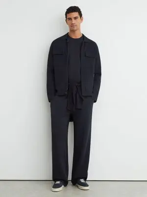 REISS Knitted Concealed-placket Jacket With Twin Pockets - Navy