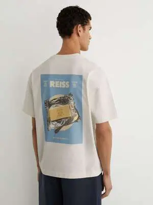 REISS Monogram Butter Relaxed-fit T-shirt - White